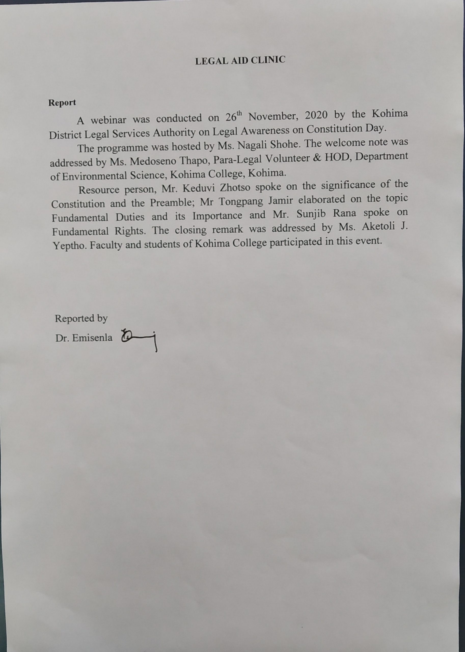 Legal Aid Clinic, KCK organises webinar on Legal Awareness - Kohima College