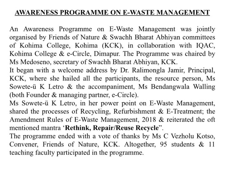 Awareness Program on E-Waste Management - Kohima College