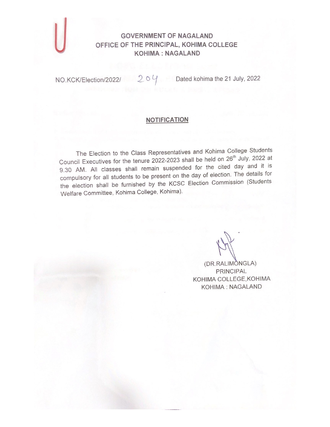 NOTIFICATION - Kohima College