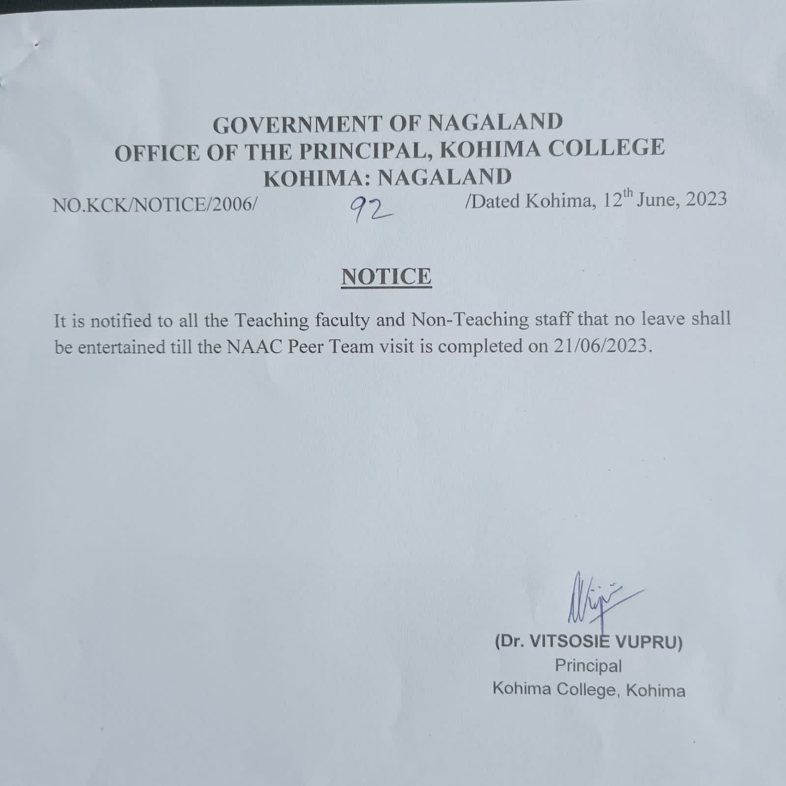 NOTICE - Kohima College