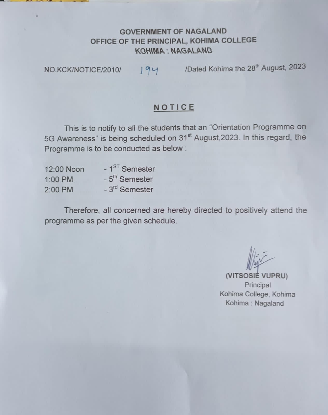 Notice - Kohima College