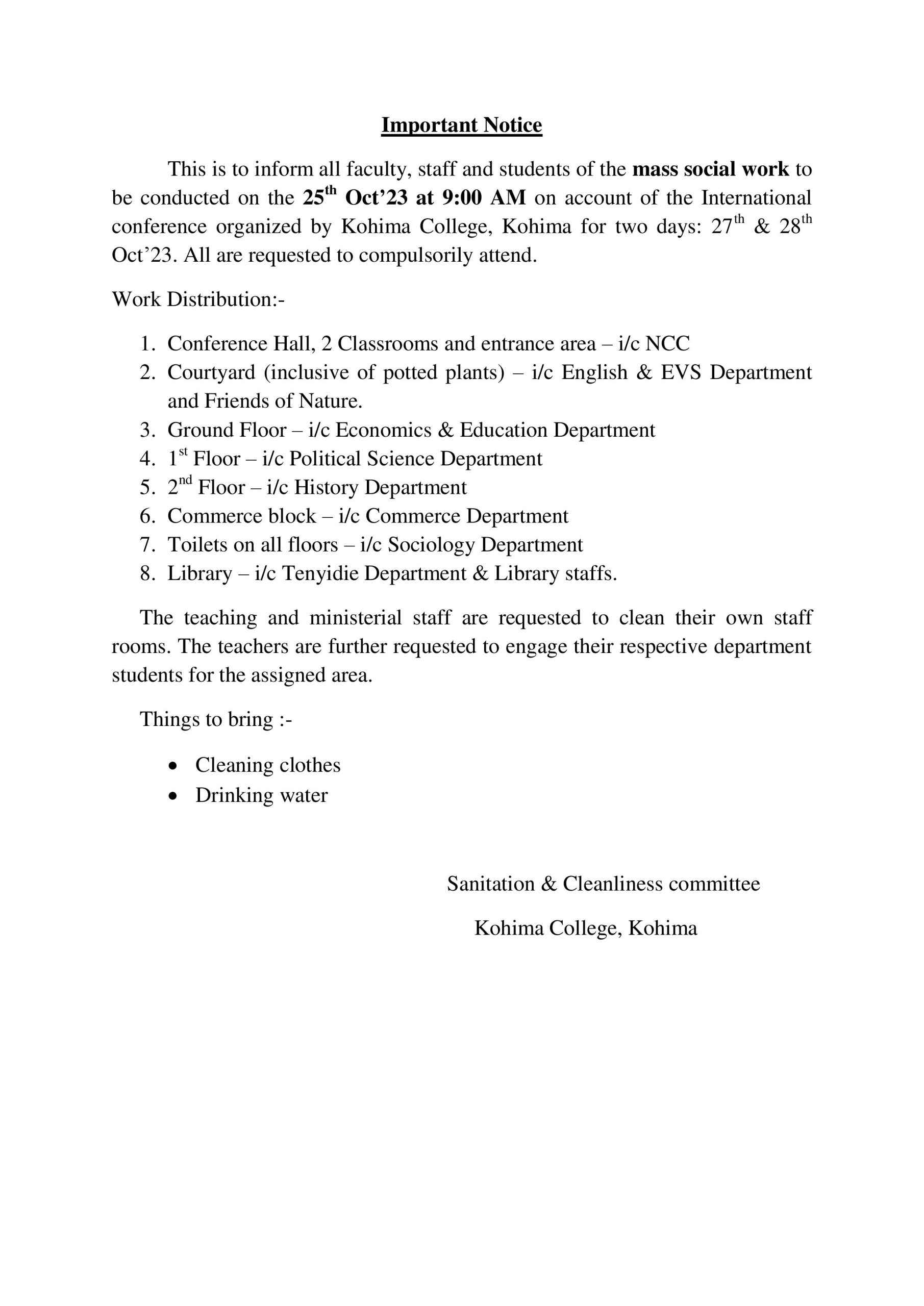 Important Notice - Kohima College