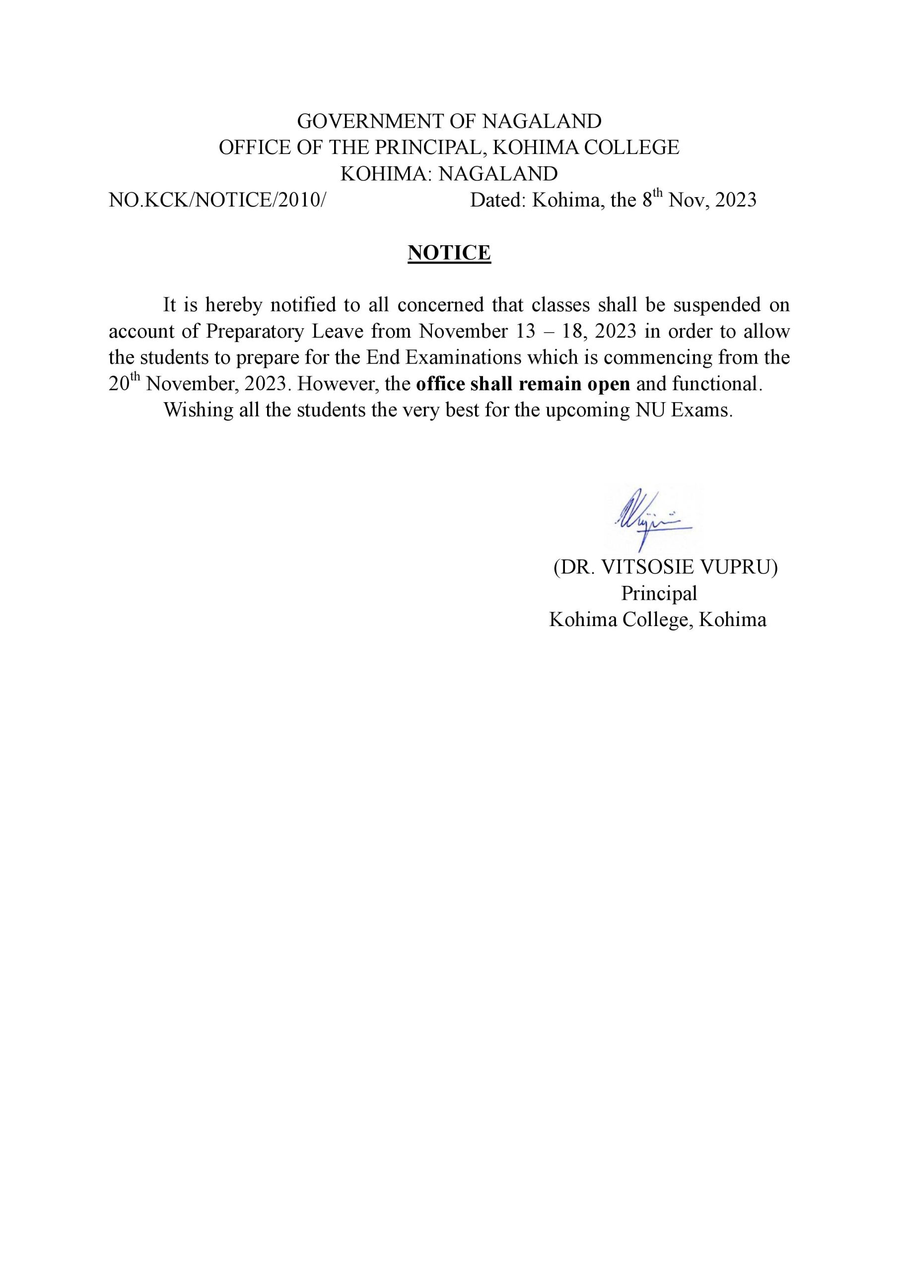 NOTICE - Kohima College