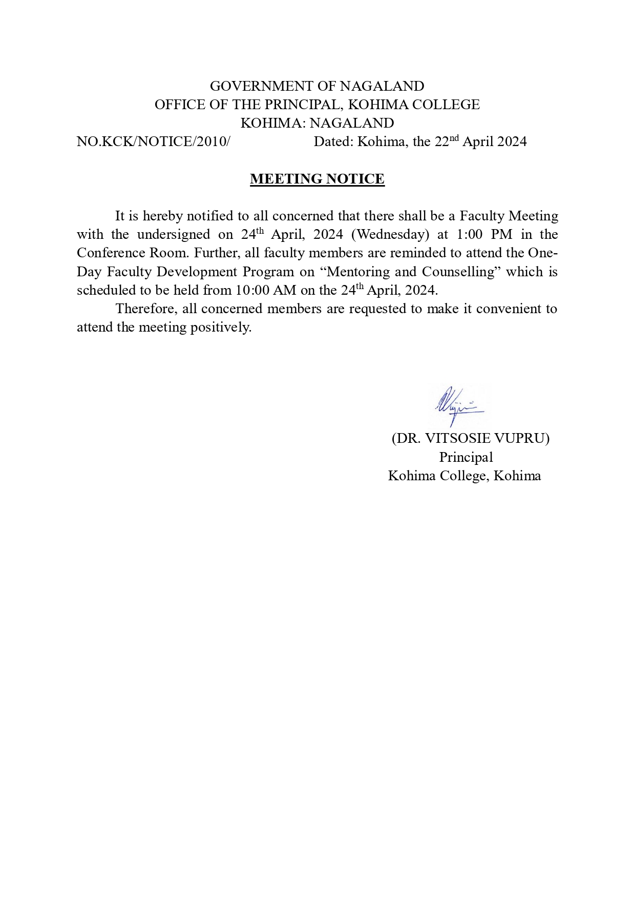 MEETING NOTICE - Kohima College