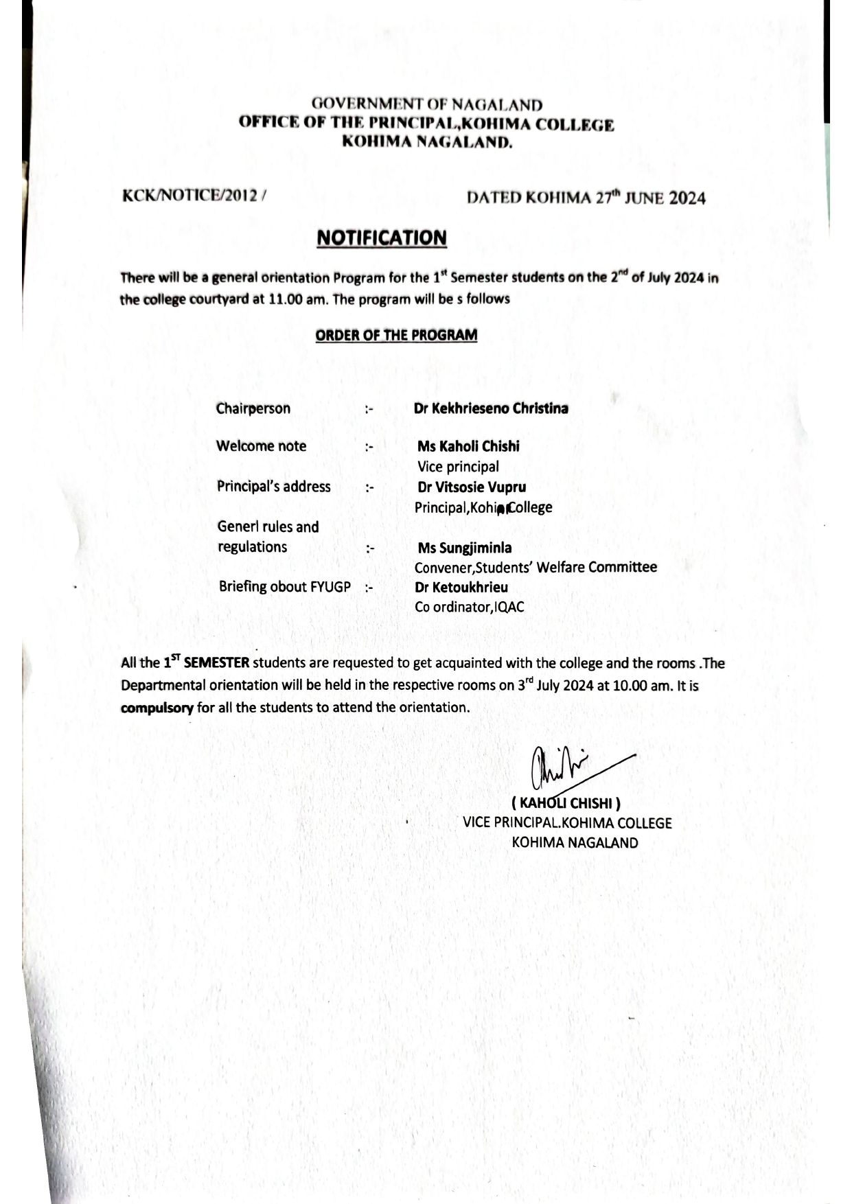 Notification - Kohima College